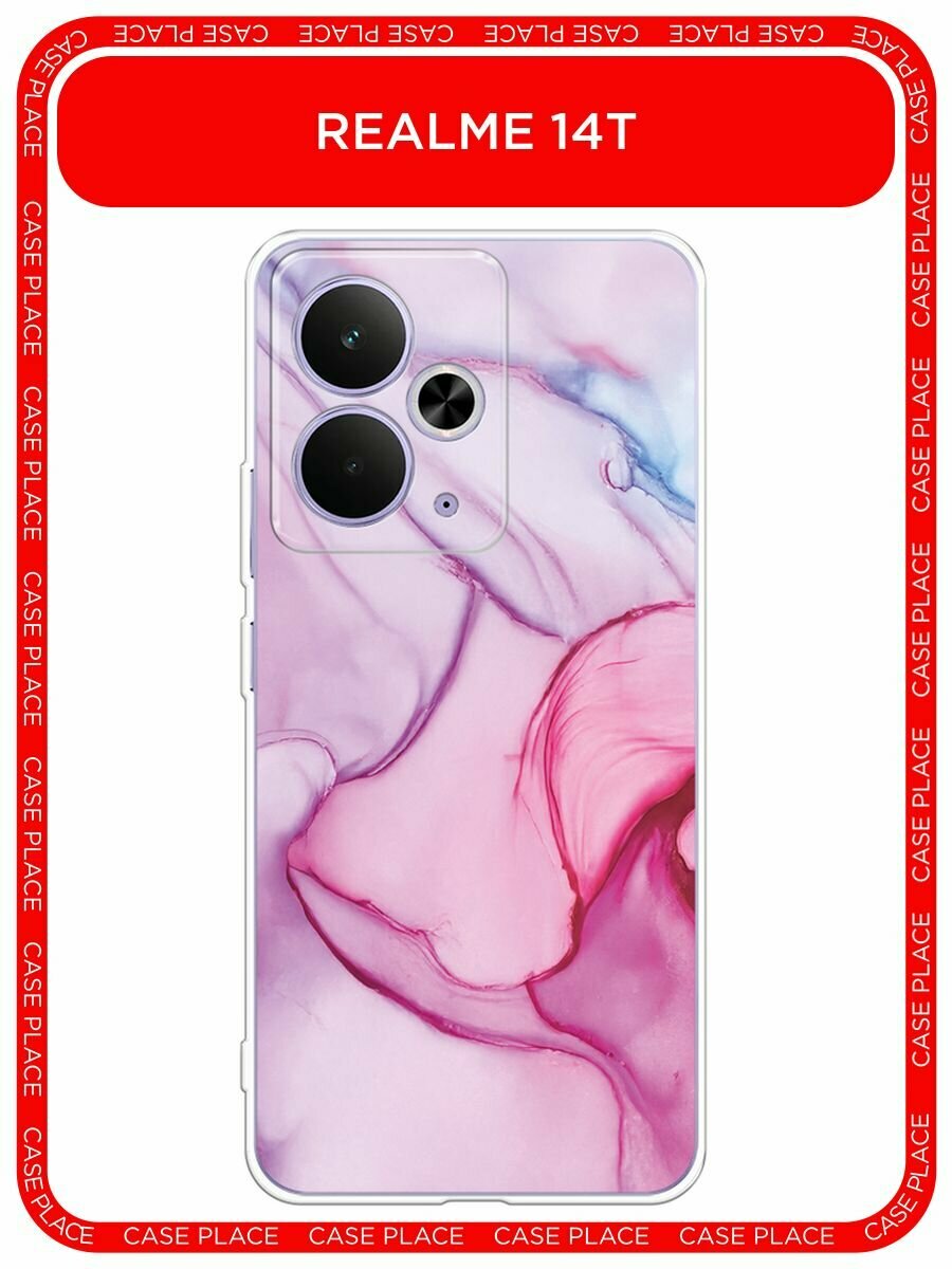 Чехол на Realme 14T / Реалми 14Т с принтом "Розовые мраморные разводы"