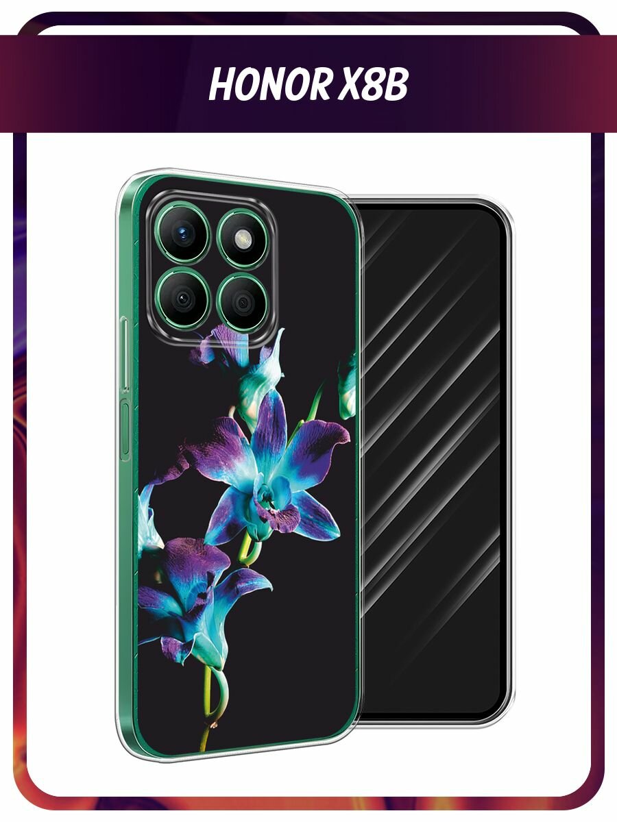 Чехол на Honor X8B / Хонор X8B с принтом "Синий цветок на черном"