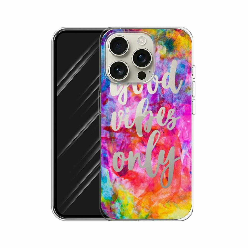 Чехол на Apple iPhone 16 Pro / Айфон 16 Про с принтом Good vibes only радуга, прозрачный — фото 1