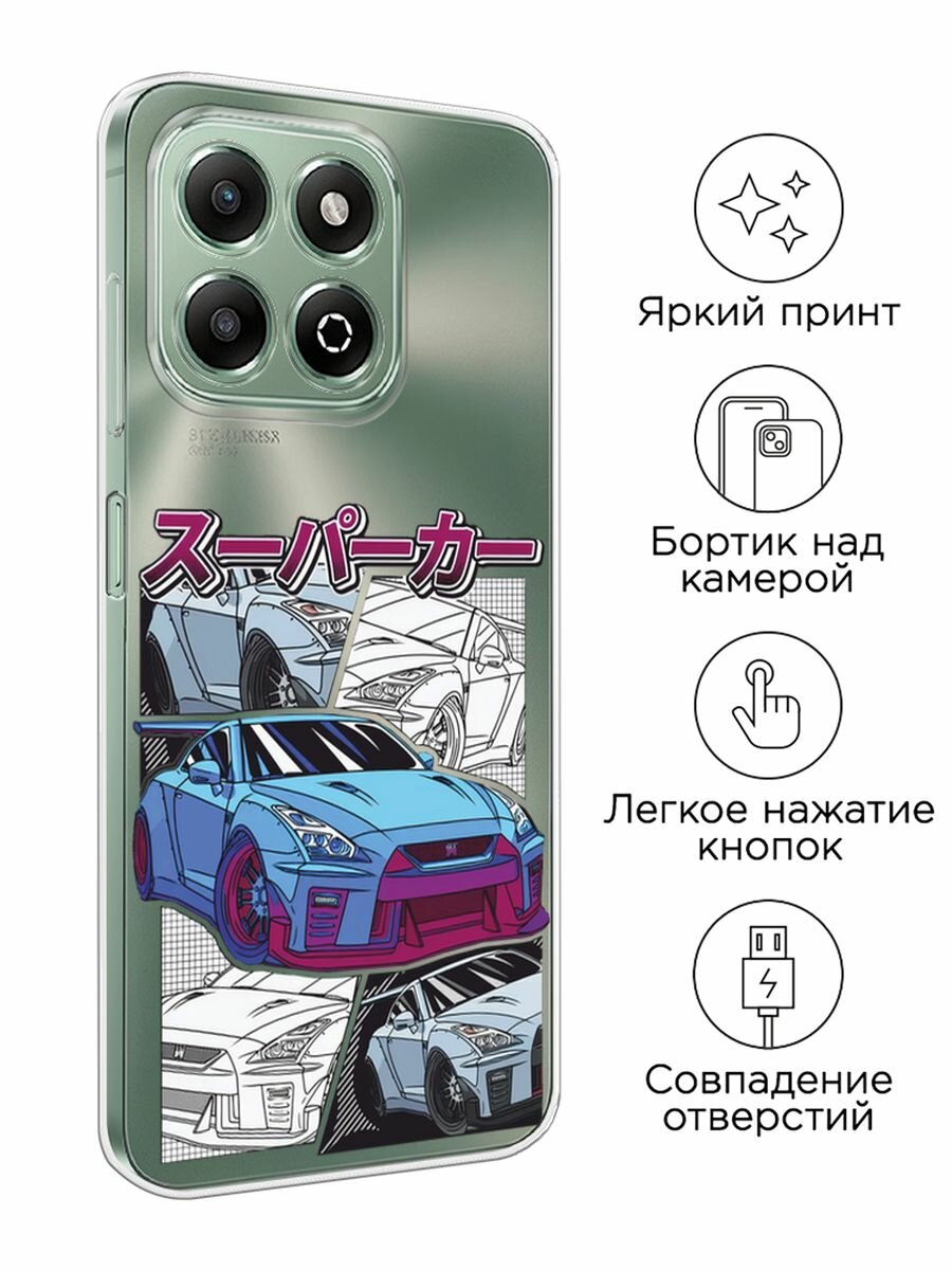 Чехол на Honor X6b / Хонор X6b с принтом "JDM коллаж", прозрачный — фото 1