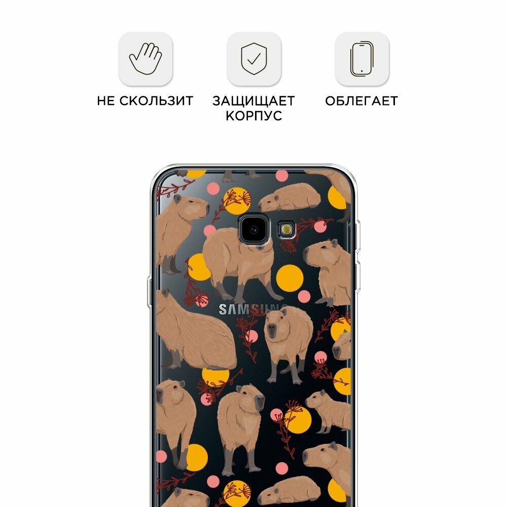 Чехол на Samsung Galaxy J4 Plus 2018 / Самсунг J4 Plus 2018 с принтом "Капибара паттерн", прозрачный — фото 1