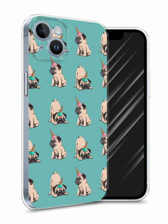 Силиконовый чехол на Apple iPhone 14 / Айфон 14 с принтом сладкие мопсы