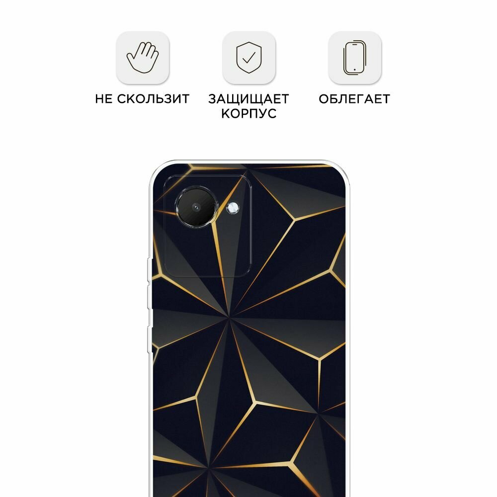 Чехол на Realme C30 / Реалми C30 с принтом "Черные полигоны" — фото 1