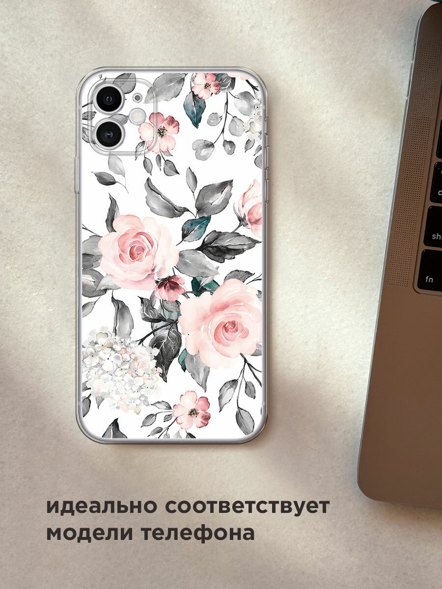 Чехол на Apple iPhone 11 / Айфон 11 с принтом "Розы на белом" — фото 1
