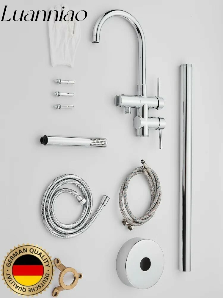 Смеситель для ванны напольный, с лейкой и напольной стойкой , Luanniao3001-Смеситель с душем из латуни, Ручной душ с гибким шлангом