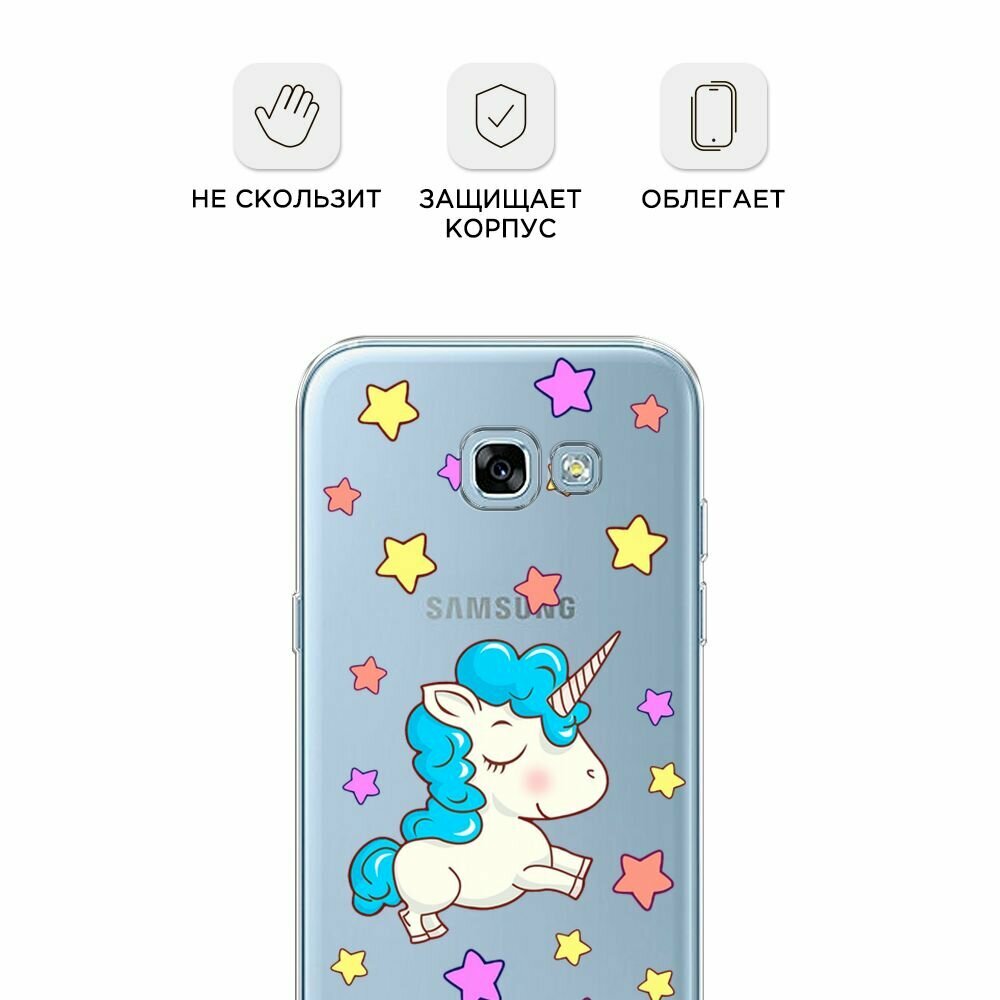 Чехол на Samsung Galaxy A5 2017 / Самсунг Галакси А5 2017 с принтом Голубая единорожка, прозрачный — фото 1