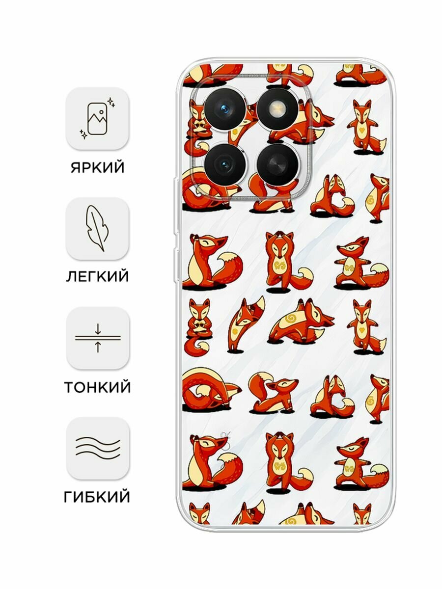 Чехол на Honor X8c / Хонор X8c с принтом "Йога для лисы", прозрачный — фото 1