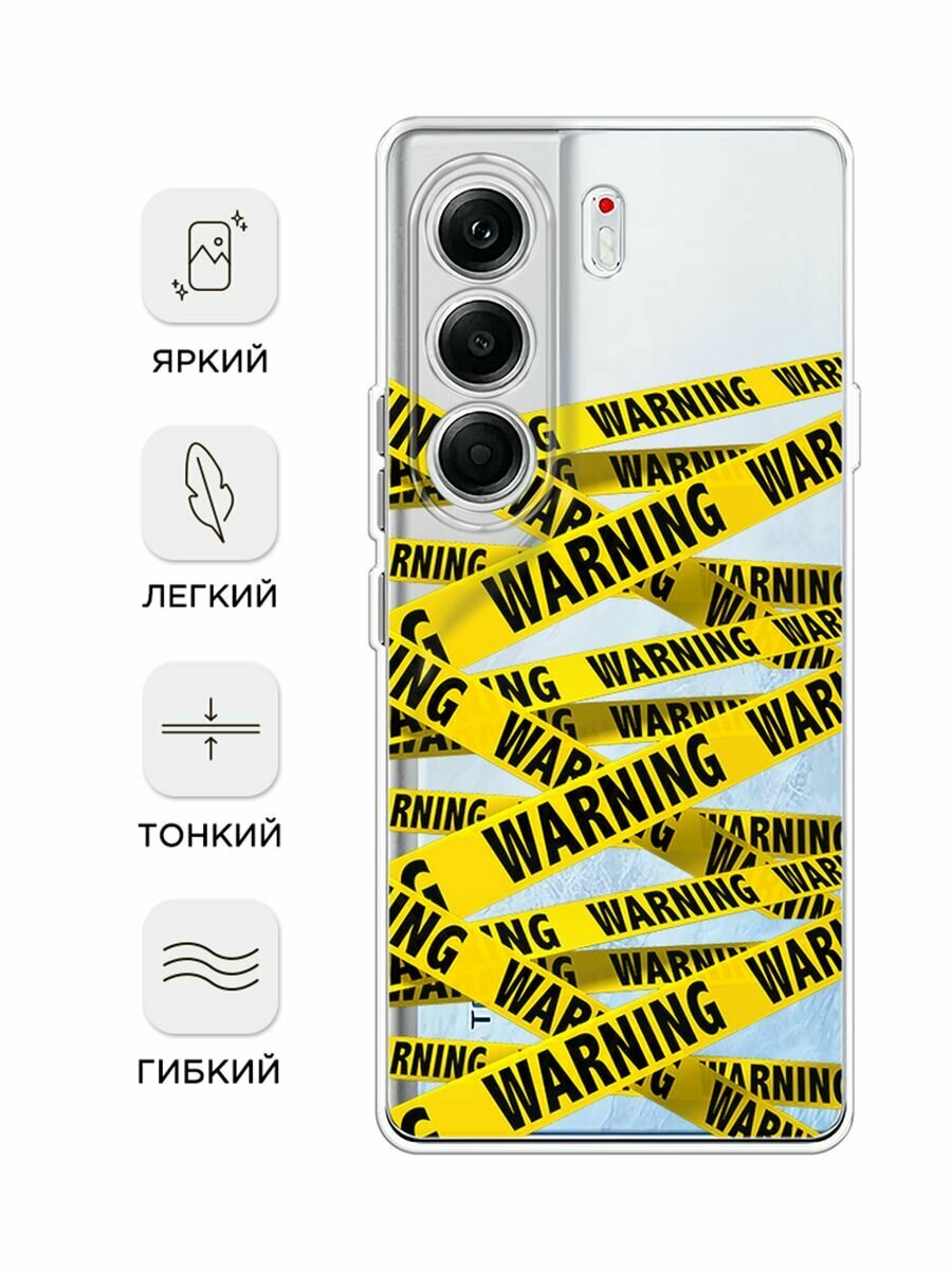 Чехол на Tecno Camon 40 Pro / Текно Камон 40 Про с принтом "Warning!", прозрачный — фото 1