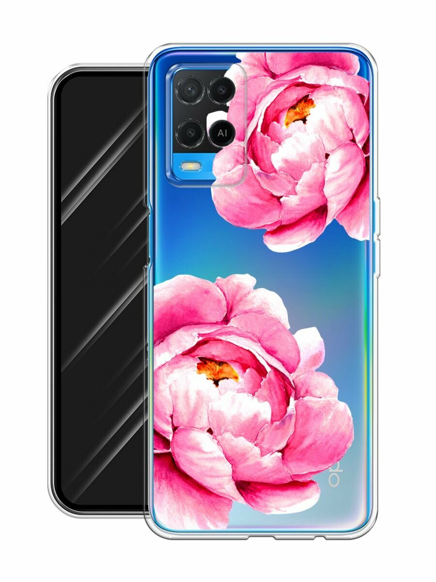 Чехол на Oppo A54 / Оппо A54 с принтом "Open peonies", прозрачный — фото 1
