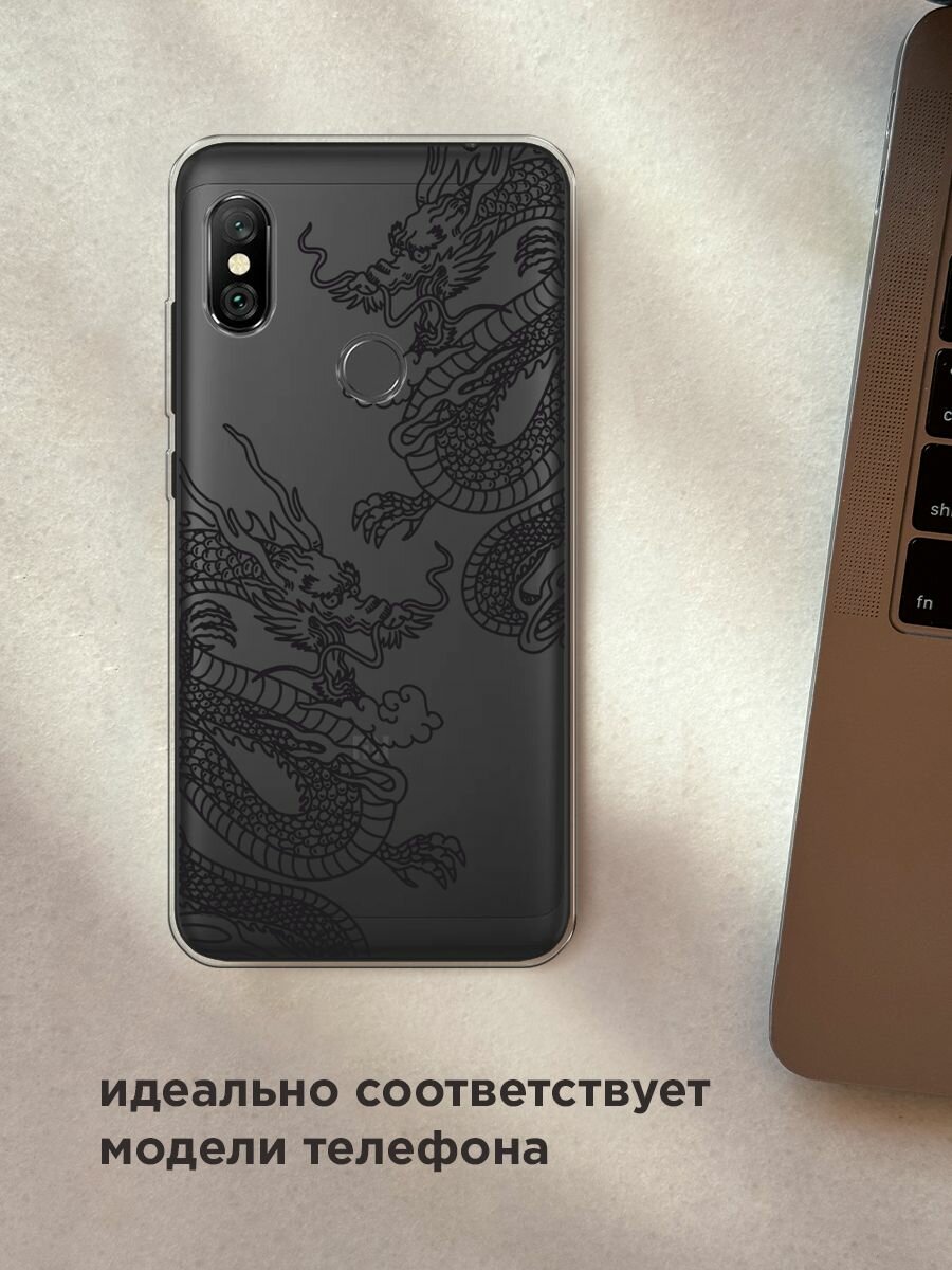 Чехол на Xiaomi Redmi Note 6 Pro / Сяоми Редми Нот 6 Про с принтом "Два китайских дракона", прозрачный — фото 1