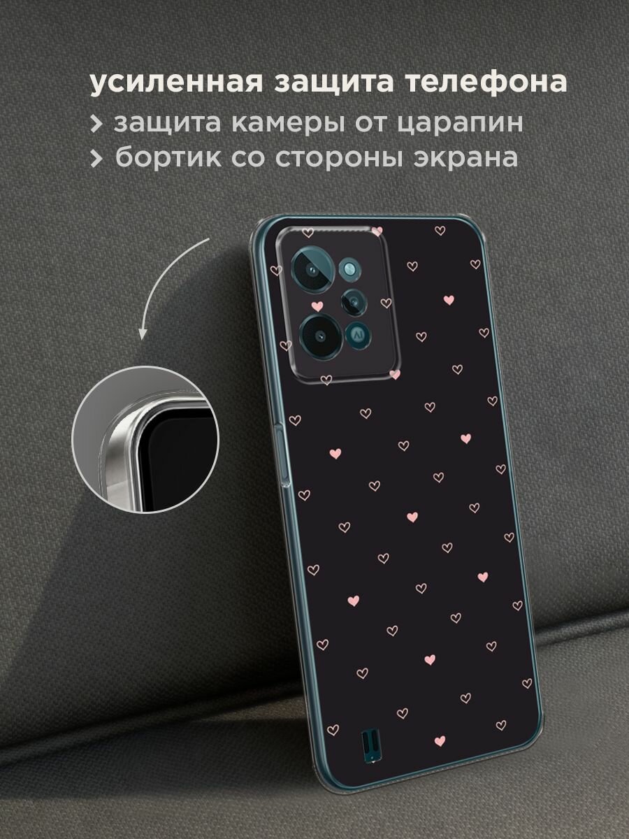 Чехол на Realme C31 / Реалми C31 с принтом "Черный фон и сердечки" — фото 1