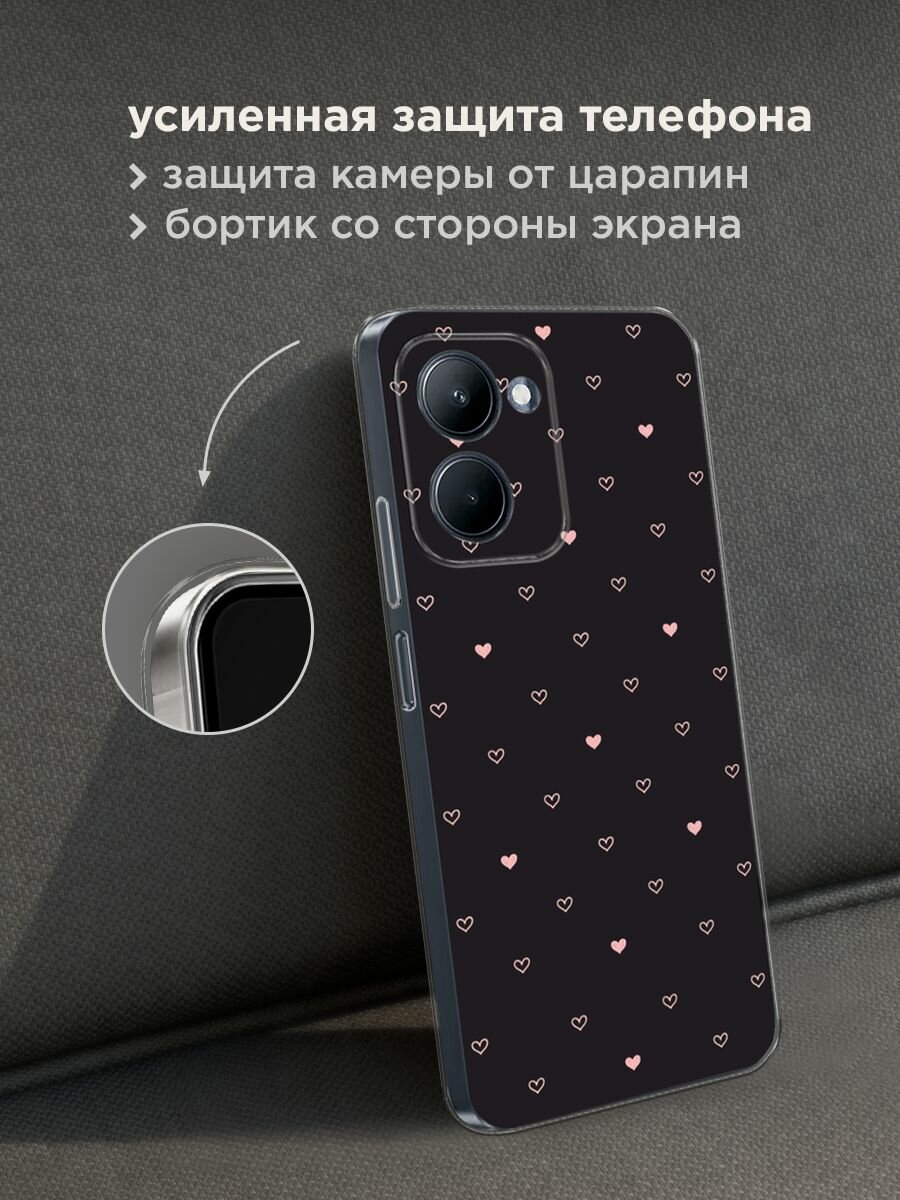Чехол на Realme C33 / Реалми С33 с принтом "Черный фон и сердечки" — фото 1