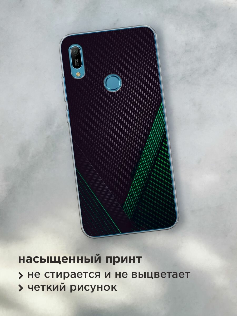 Чехол на Honor 8A/8A Pro/Huawei Y6s/Y6 2019 / Хонор 8А с принтом "Зеленый карбон" — фото 1