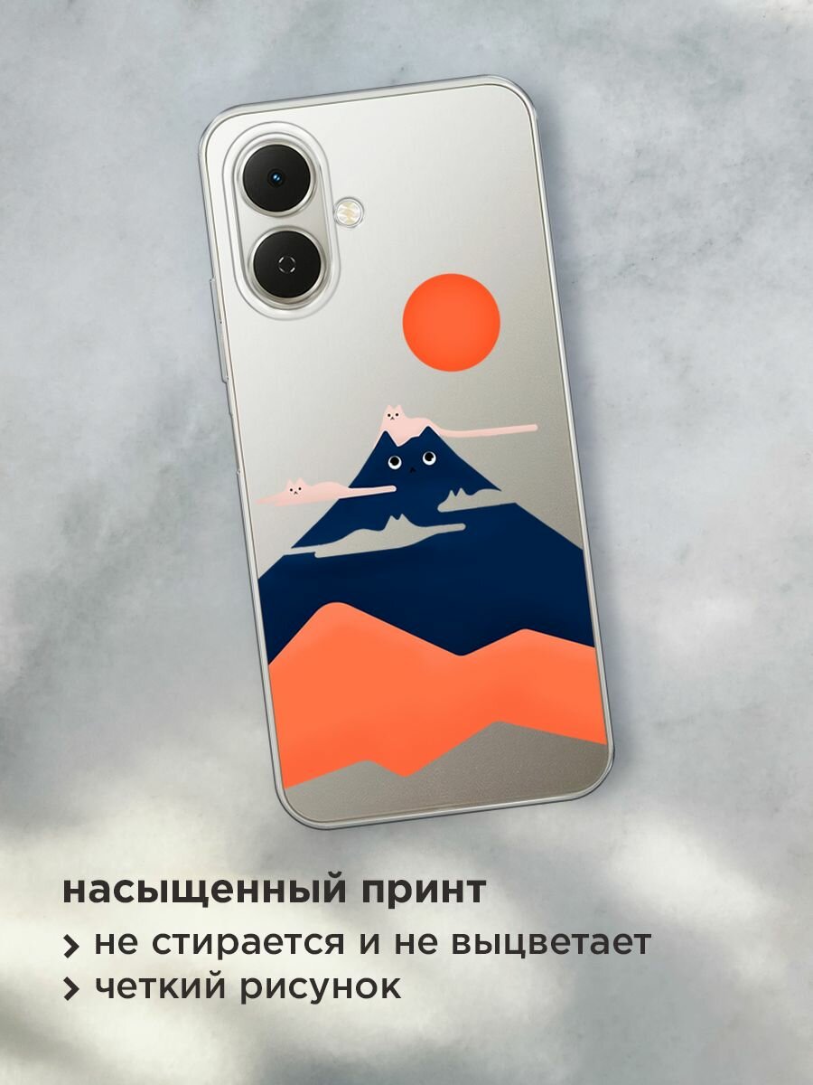 Чехол на Tecno Spark Go 2 / Текно Спарк Го 2 с принтом "Кот-гора", прозрачный — фото 1