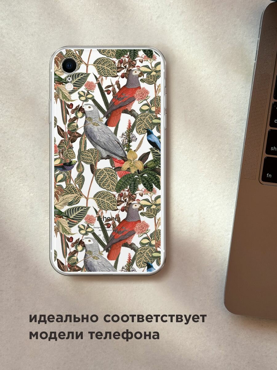 Чехол на Apple iPhone XR / Айфон XR с принтом "Tropical pattern", прозрачный — фото 1