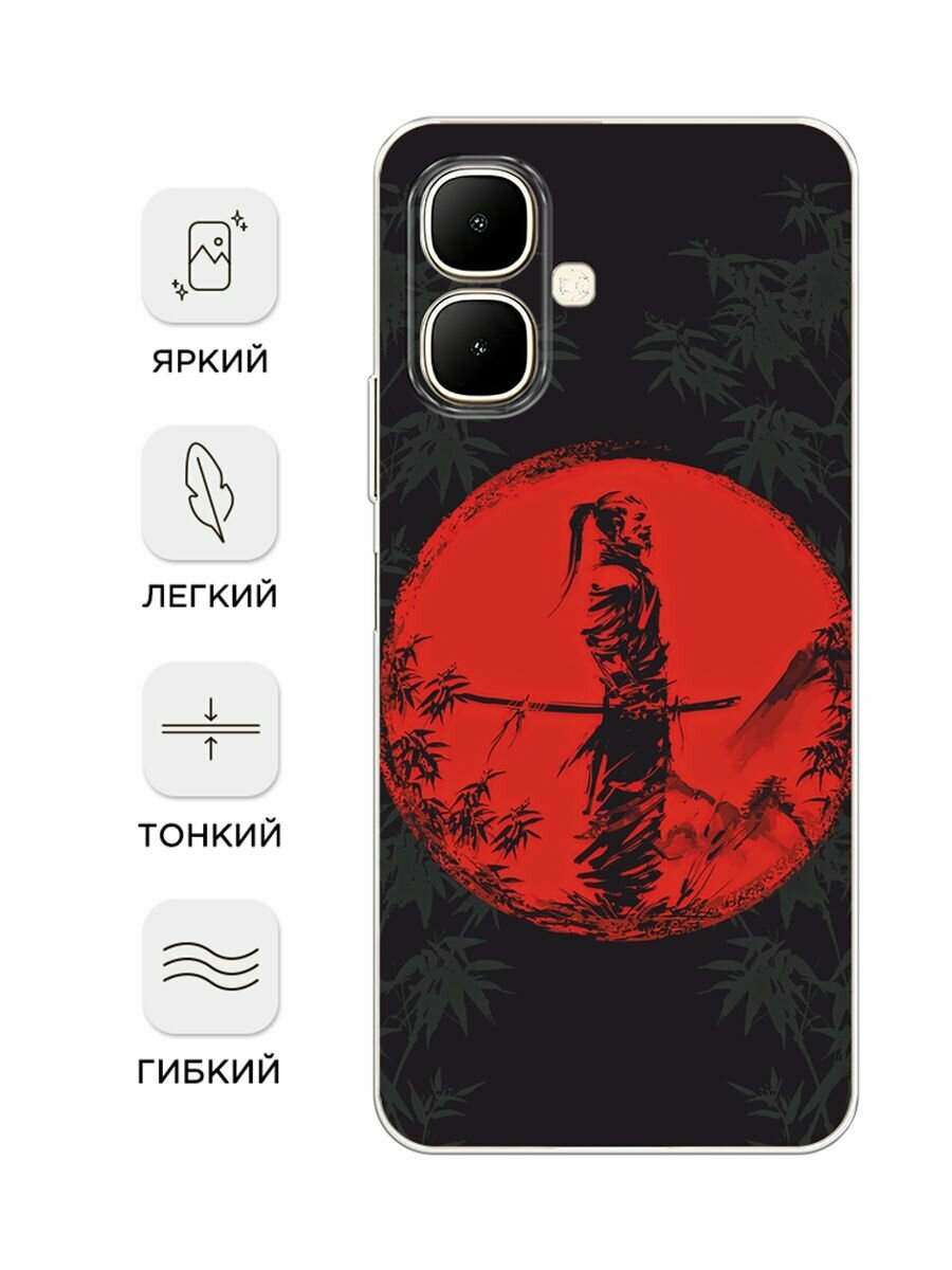 Чехол на Infinix Smart 10 / Инфиникс Смарт 10 с принтом "Самурай на красном фоне" — фото 1