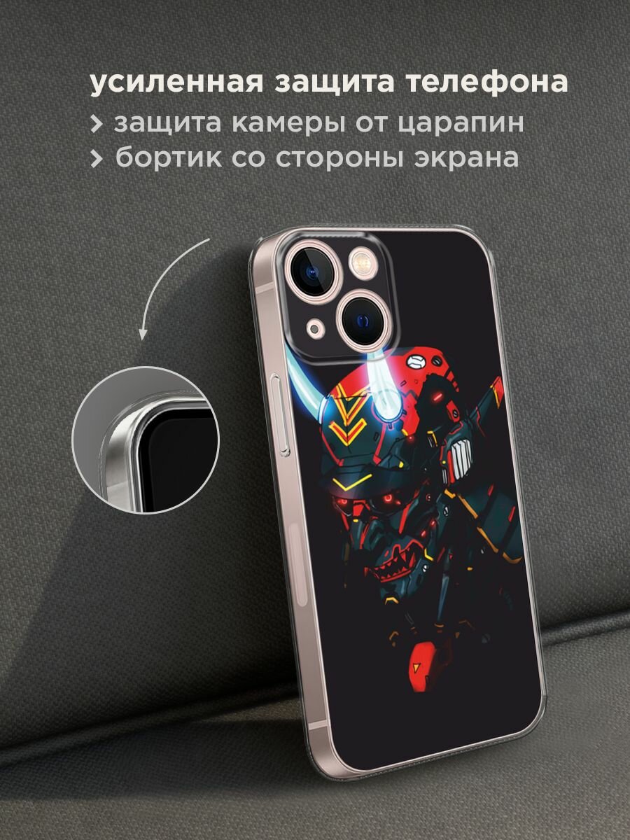 Чехол на Apple iPhone 13 mini / Айфон 13 мини с принтом "Неоновый самурай" — фото 1