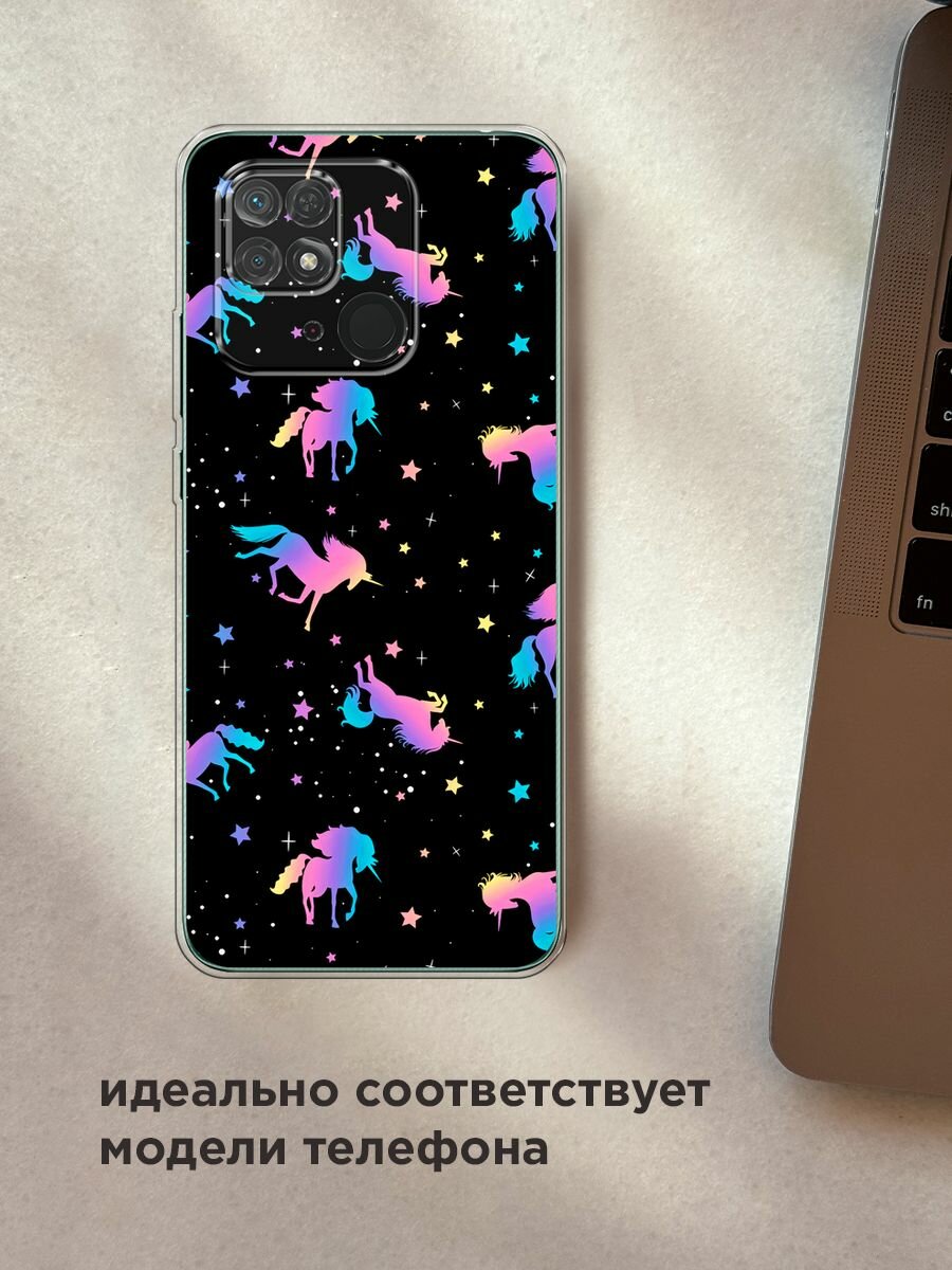 Чехол на Xiaomi Redmi 10C / Сяоми Редми 10C с принтом "Единороги градиент" — фото 1