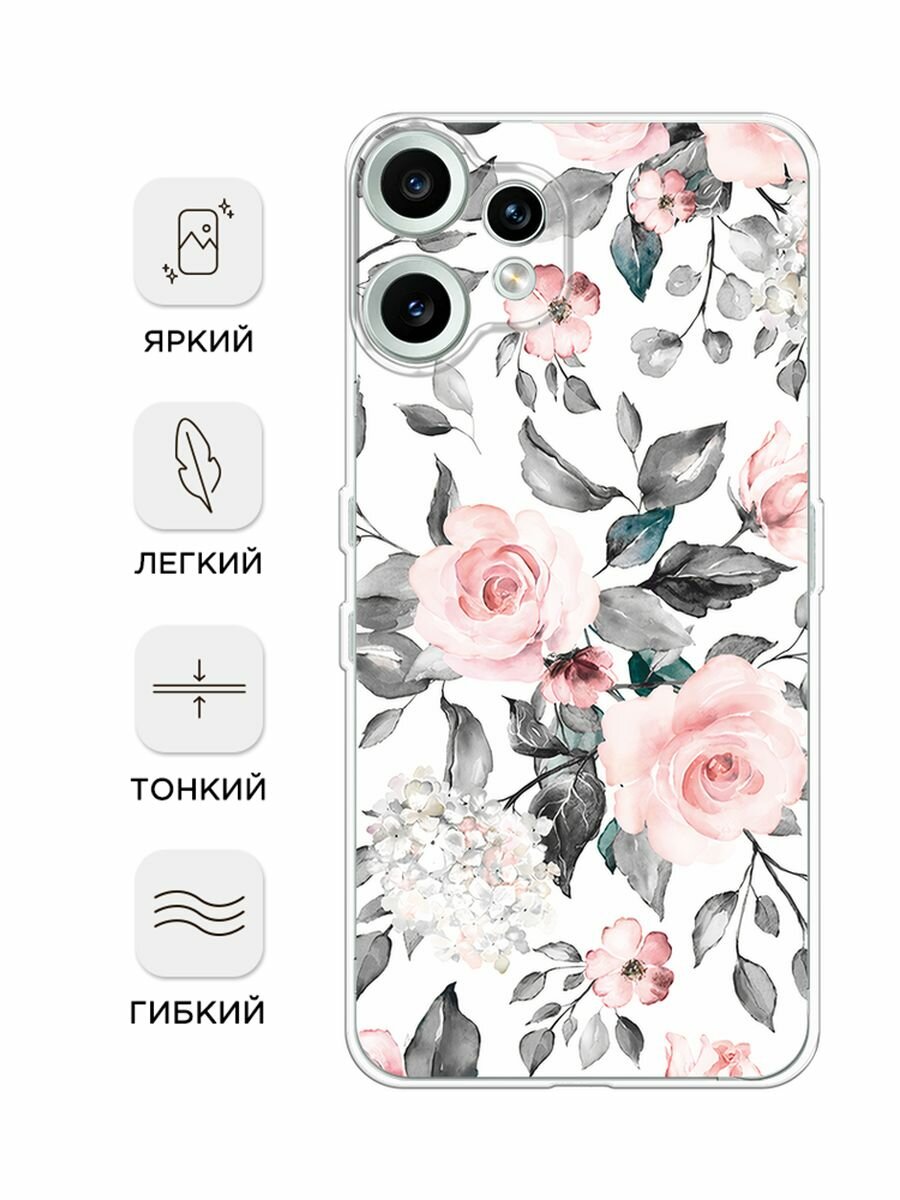 Чехол на CMF Phone 2 Pro / CMF Фон 2 Про с принтом "Розы на белом" — фото 1