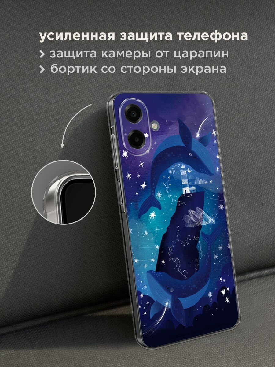 Чехол на Samsung Galaxy A07/A08 / Самсунг А07/А08 с принтом "Ночные киты" — фото 1