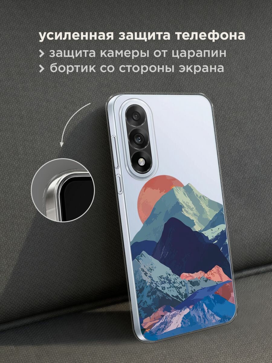 Чехол на OnePlus Nord 5 / Ван Плас Норд 5 с принтом "Закат в снежных горах", прозрачный — фото 1