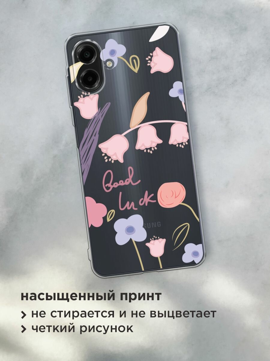 Чехол на Samsung Galaxy A07 / Самсунг А07 с принтом "Lucky flowers", прозрачный — фото 1