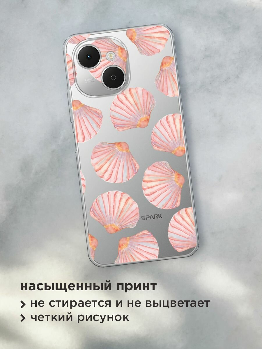 Чехол на Tecno Spark 40C / Текно Спарк 40C с принтом "Ракушки паттерн", прозрачный — фото 1