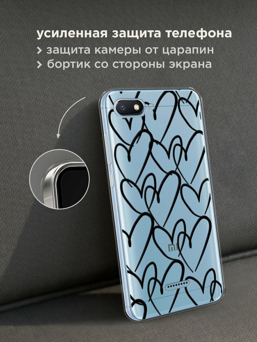 Чехол на Xiaomi Redmi 6A / Сяоми Редми 6А с принтом "Hearts doodle black 1" — фото 1