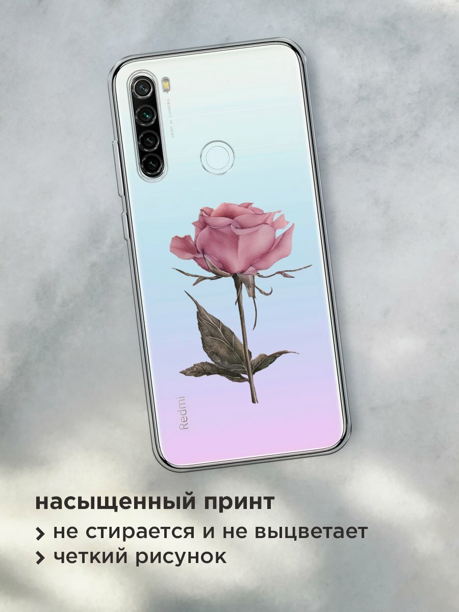 Чехол на Xiaomi Redmi Note 8T / Сяоми Редми Нот 8Т с принтом "Меланхоличная роза", прозрачный — фото 1
