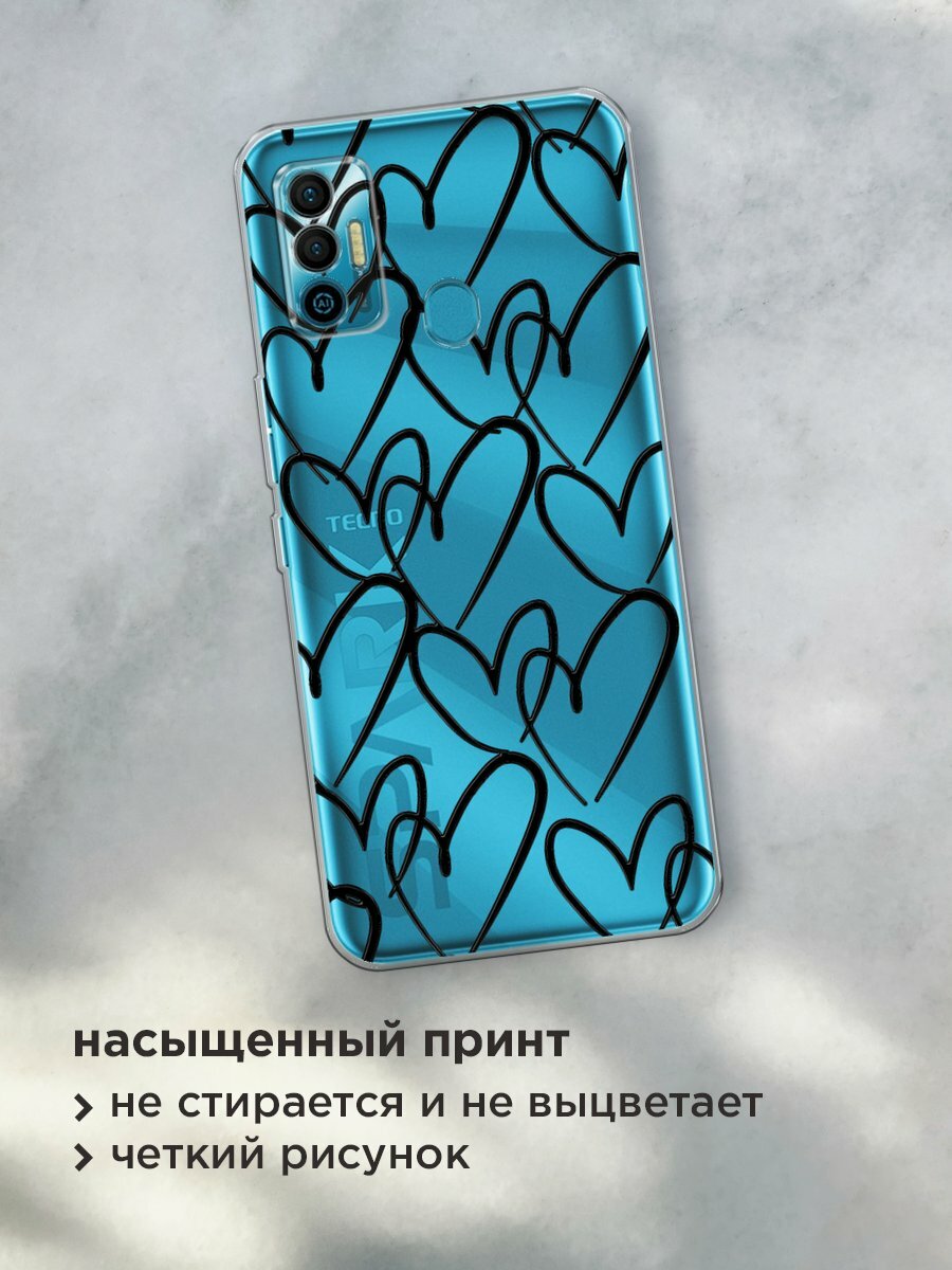 Чехол на Tecno Spark 7 / Техно Спарк 7 с принтом "Hearts doodle black 1" — фото 1