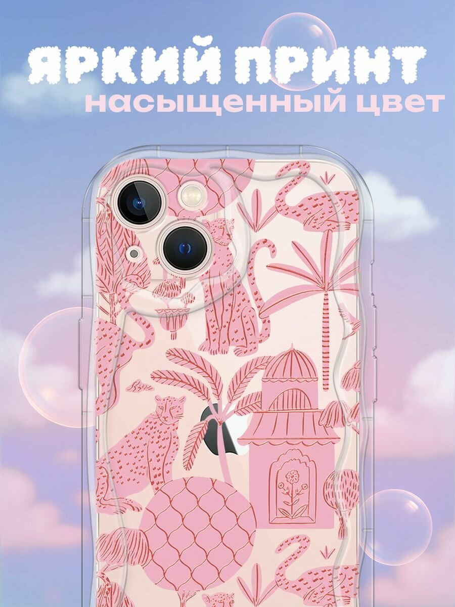 Чехол на Apple iPhone 13 / Айфон 13 с принтом Розовые тропики — фото 1