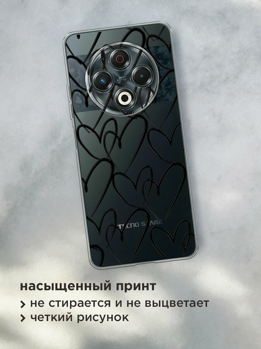 Чехол на Tecno Spark 30 / Текно Спарк 30 с принтом "Hearts doodle black 1" — фото 1
