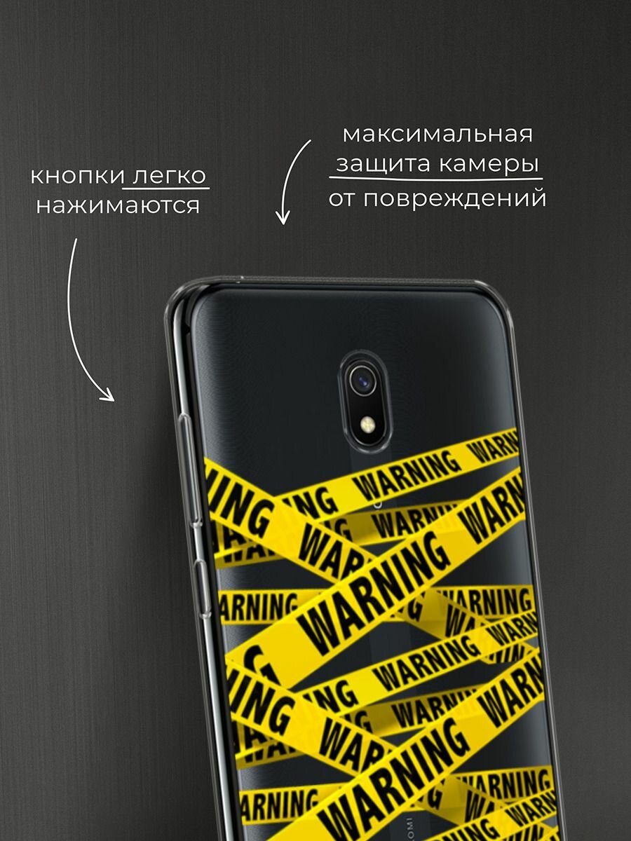 Чехол на Xiaomi Redmi 8A / Сяоми Редми 8А с принтом "Warning!", прозрачный — фото 1