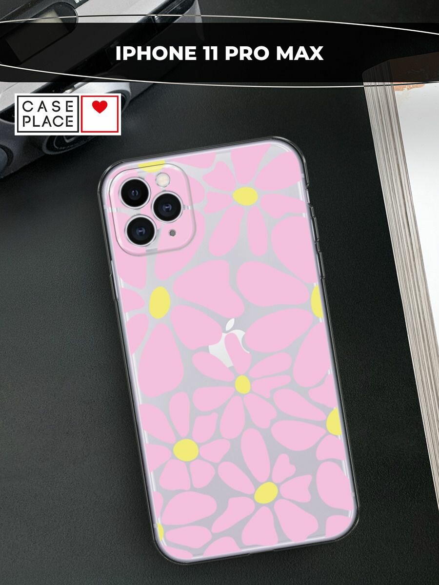 Чехол на Apple iPhone 11 Pro Max / Айфон 11 Про Макс с принтом "Розовые лепестки 2", прозрачный