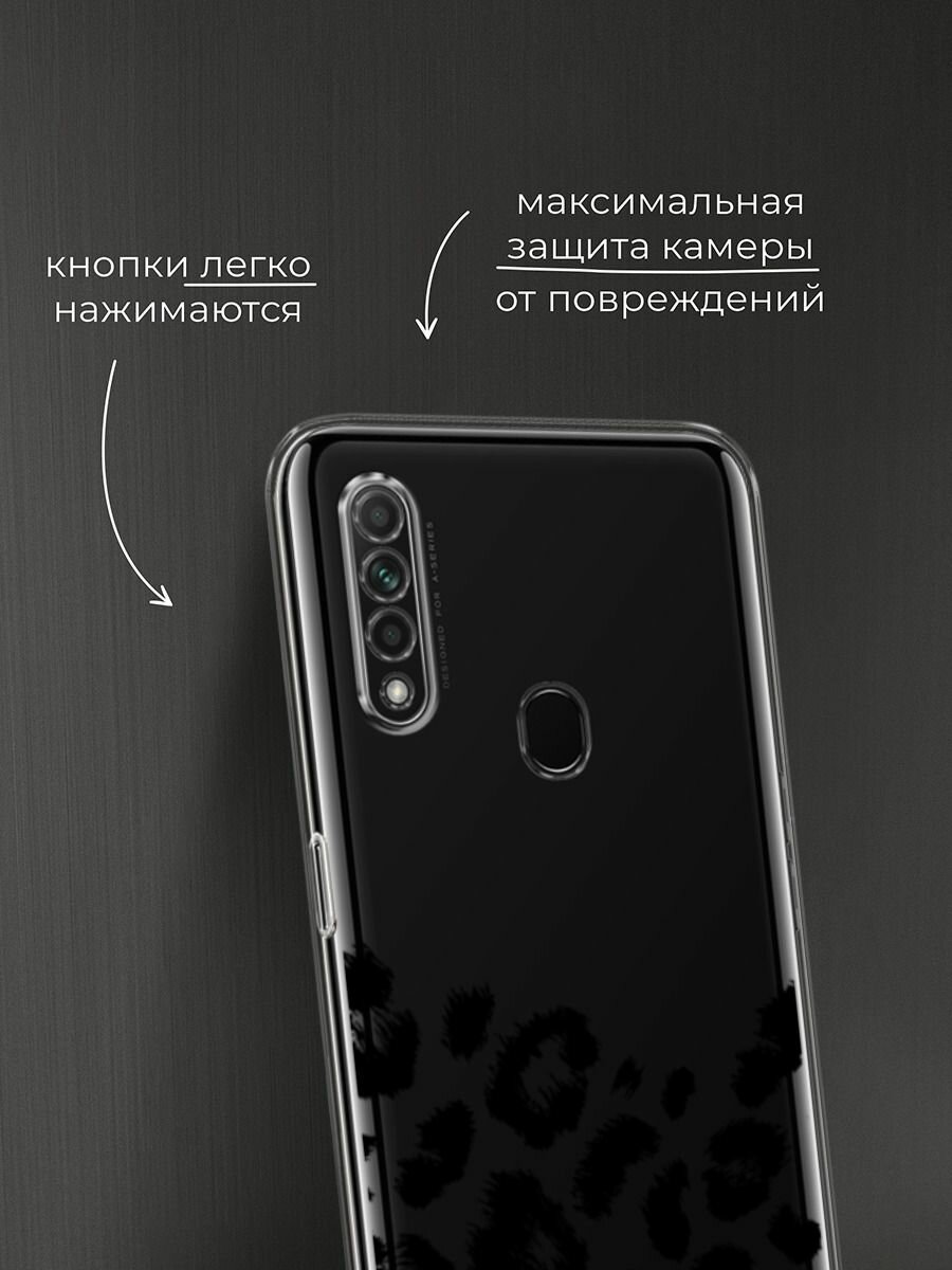 Чехол на Oppo A31 / Оппо А31 с принтом "Окрас леопарда фон черный", прозрачный — фото 1