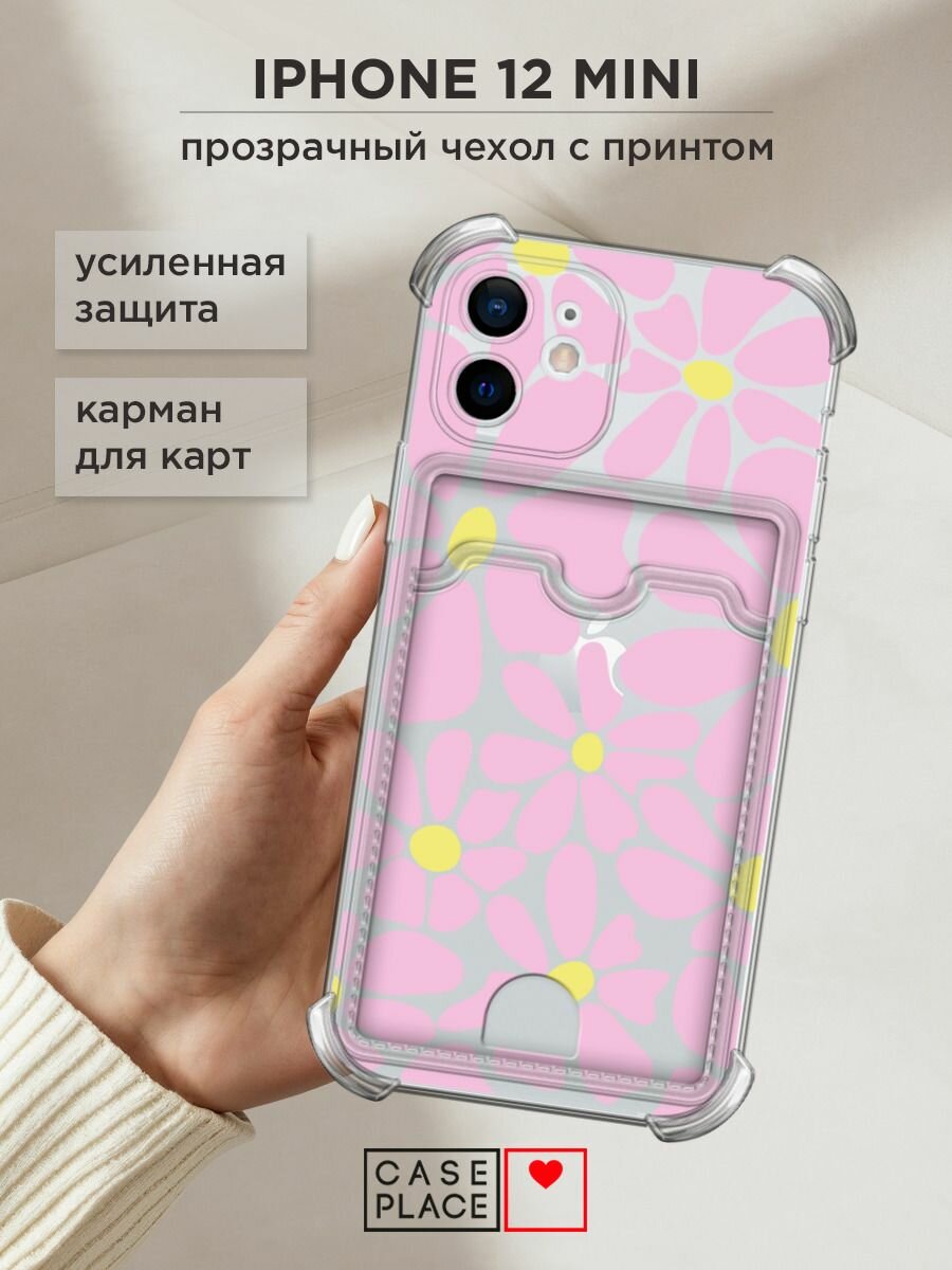 Чехол на Apple iPhone 12 mini (Айфон 12 Мини) с картой и принтом "Розовые лепестки 2"