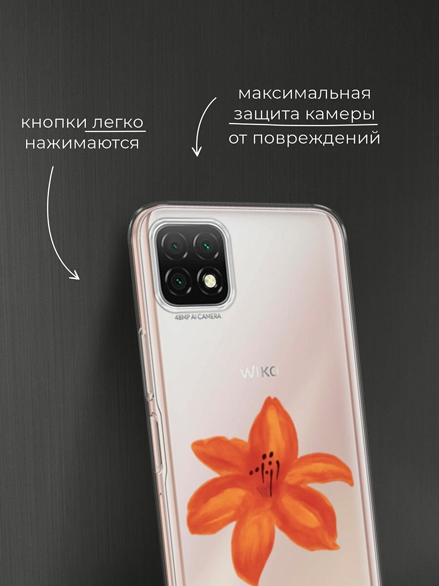 Чехол на Wiko T3 / Вико Т3 с принтом "Оранжевый цветок", прозрачный — фото 1