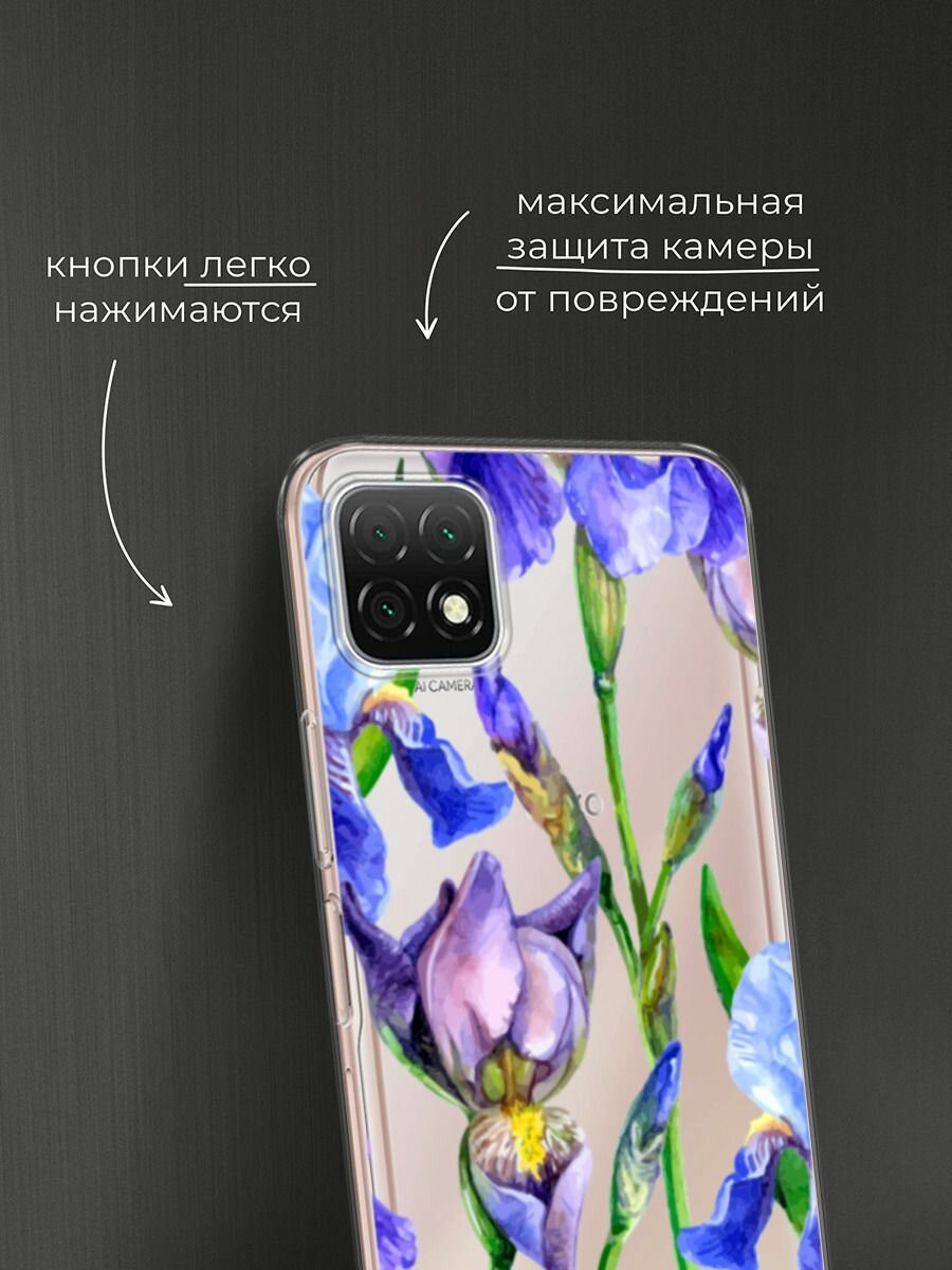 Чехол на Wiko T3 / Вико Т3 с принтом "Синие ирисы", прозрачный — фото 1