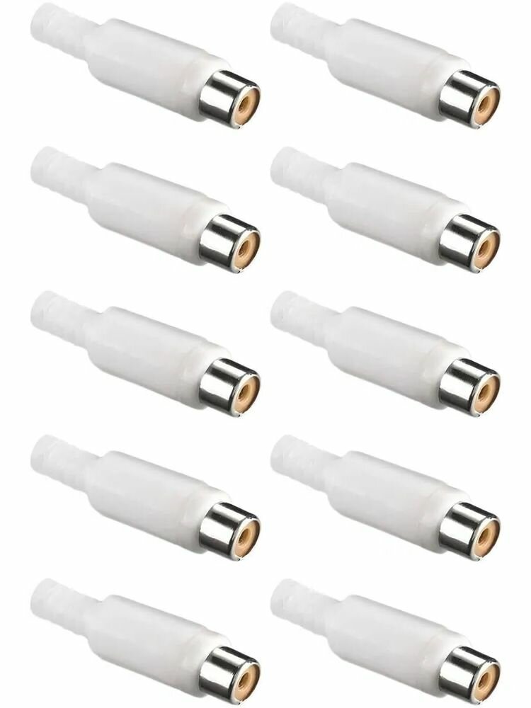Разъем RCA (тюльпан) гнездо белый пластик, комплект 10 штук
