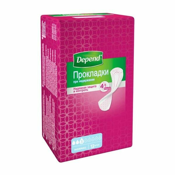 Урологические прокладки DEPEND "Нормал", при недержании, 12 шт