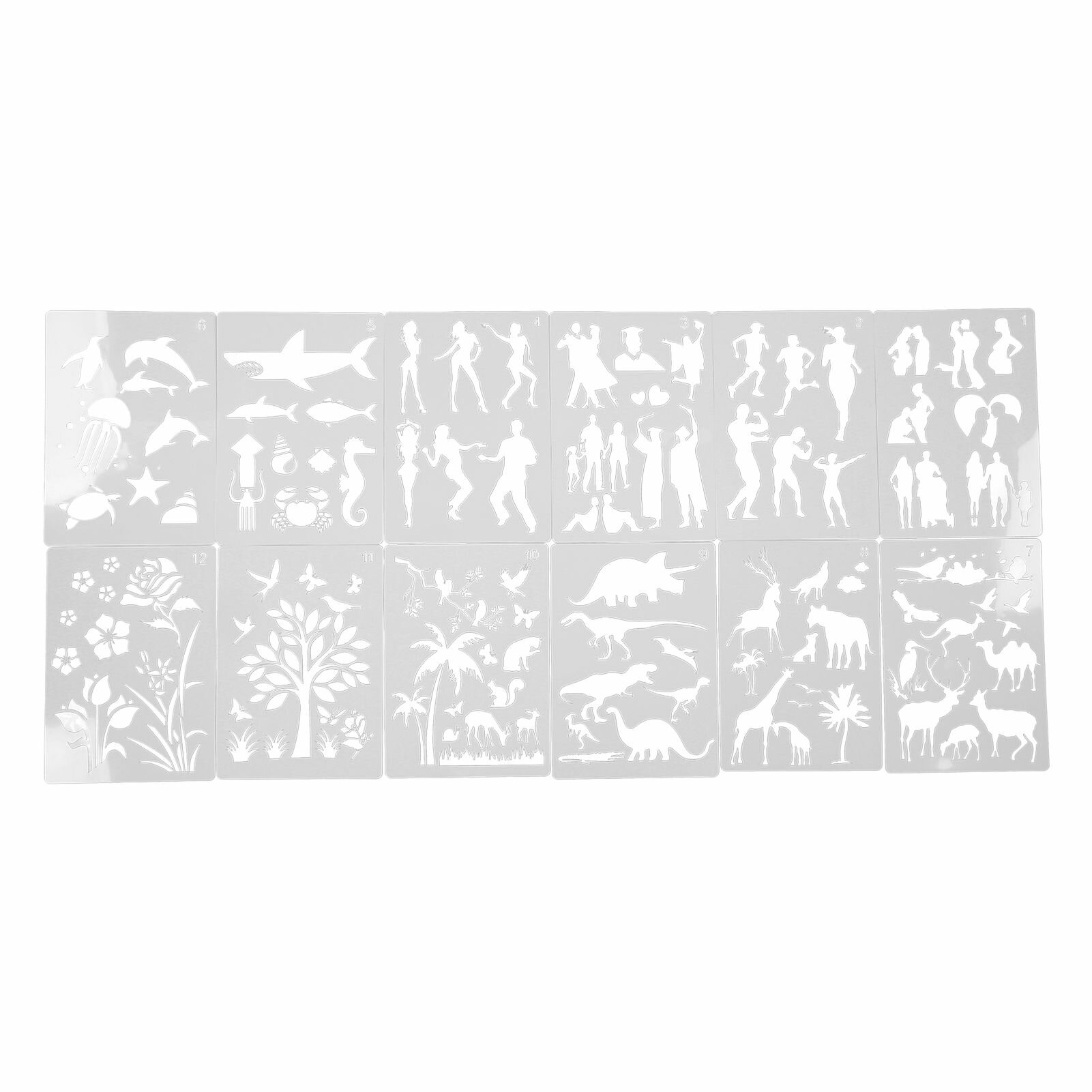 12 шт. трафареты для рисования A4, с изображениями животных, растений и символов, безопасные, многоразовые