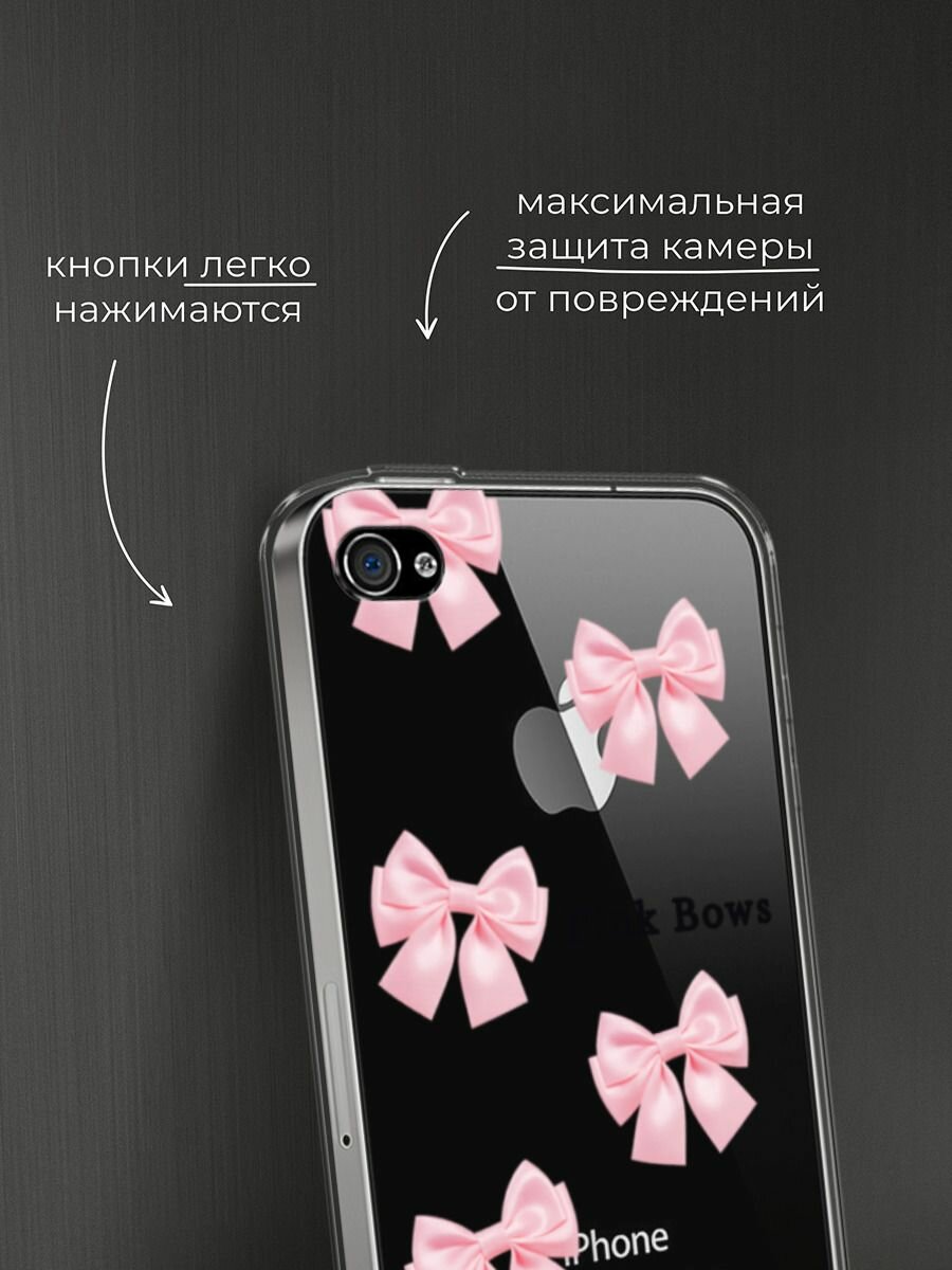 Чехол на Apple iPhone 4/4S / Айфон 4/4S с принтом "Pink Bows", прозрачный — фото 1