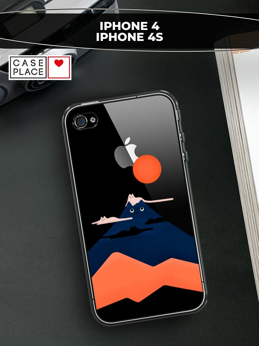 Чехол на Apple iPhone 4/4S / Айфон 4/4S с принтом "Кот-гора", прозрачный