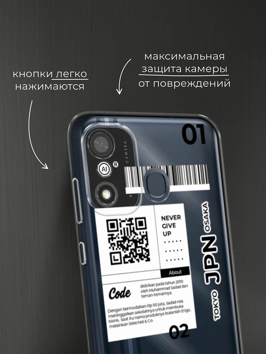 Силиконовый чехол на Itel A27 / Ител А27 с принтом "JPN", прозрачный — фото 1