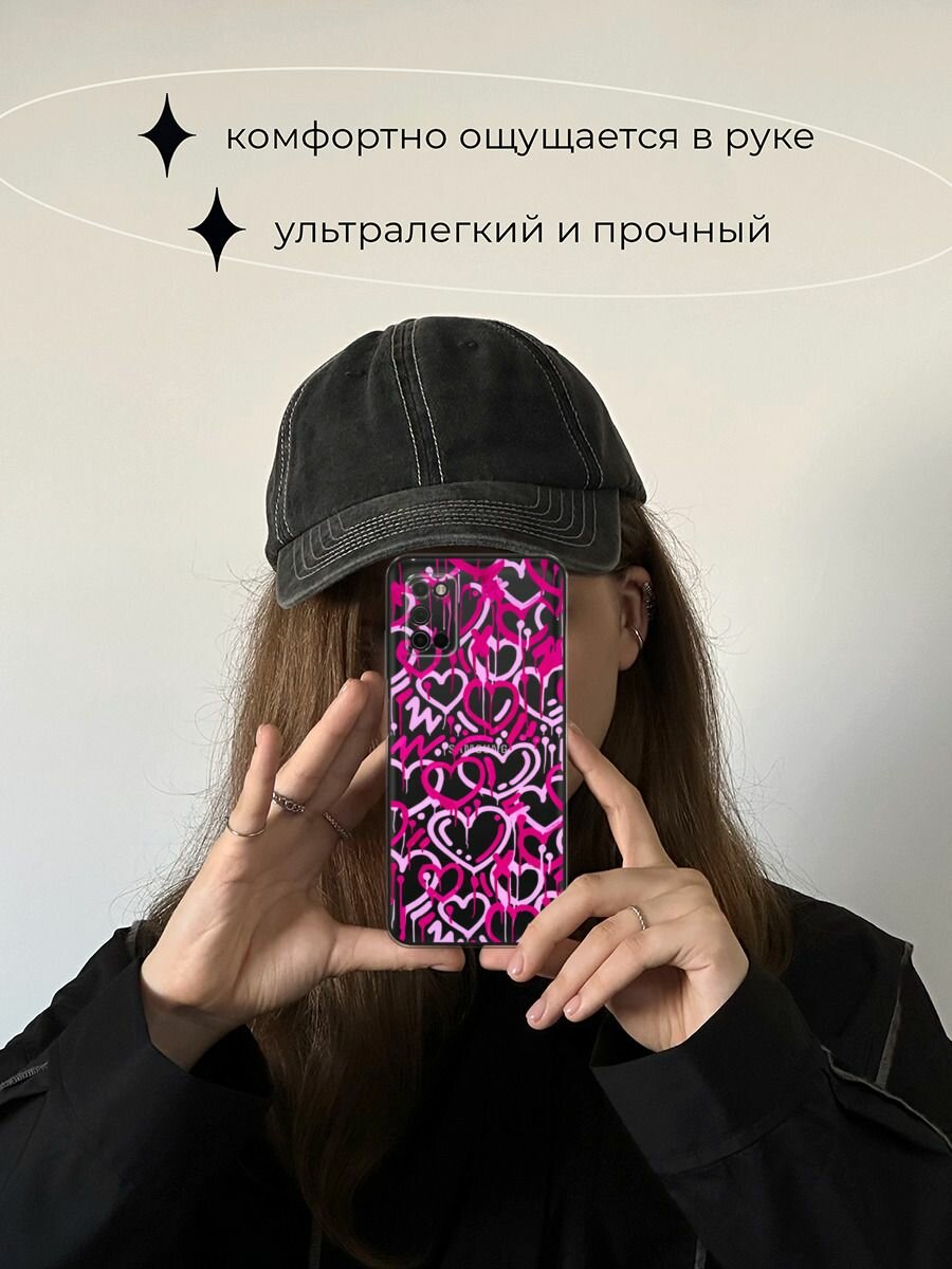 Чехол на Samsung Galaxy A03S / Самсунг Галакси A03S с принтом "Граффити сердец", прозрачный — фото 1