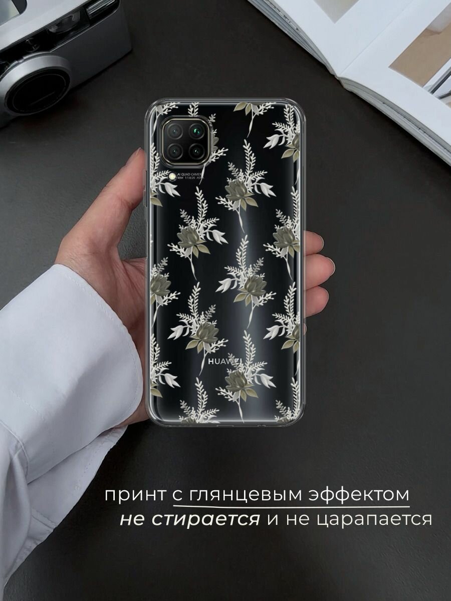 Чехол на Хонор 30S/Хуавей P40 Lite 5G/Нова 7 SE с принтом "Паттерн цветы сепия" — фото 1
