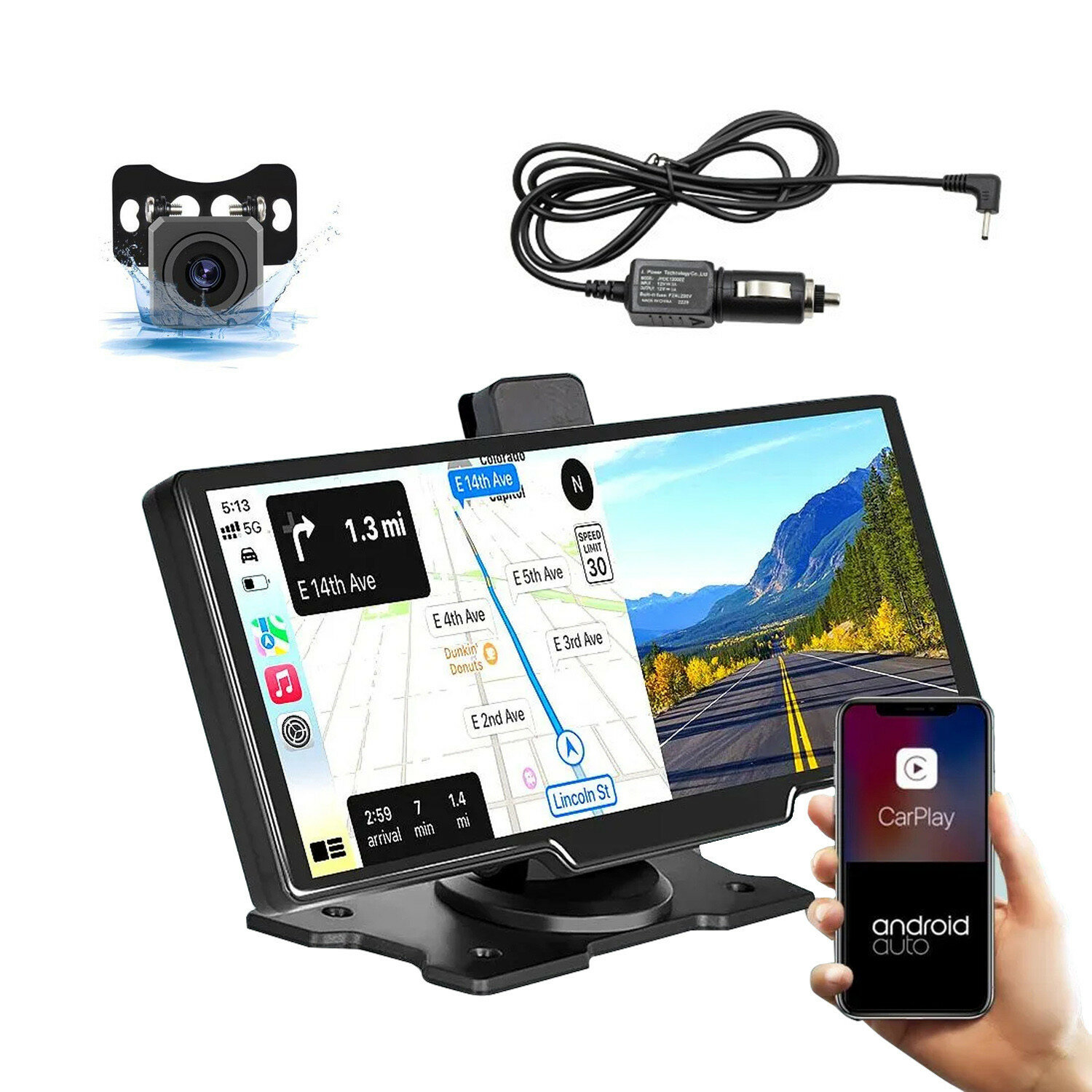 10.26-дюймовый автомобильный видеорегистратор с голосовым управлением, монитором камеры, Wi-Fi записью, двойными объективами, задней камерой, поддержкой CarPlay и Android Auto, 4K передней камерой, 1080P задней камерой, IPS экраном, беспроводным Apple