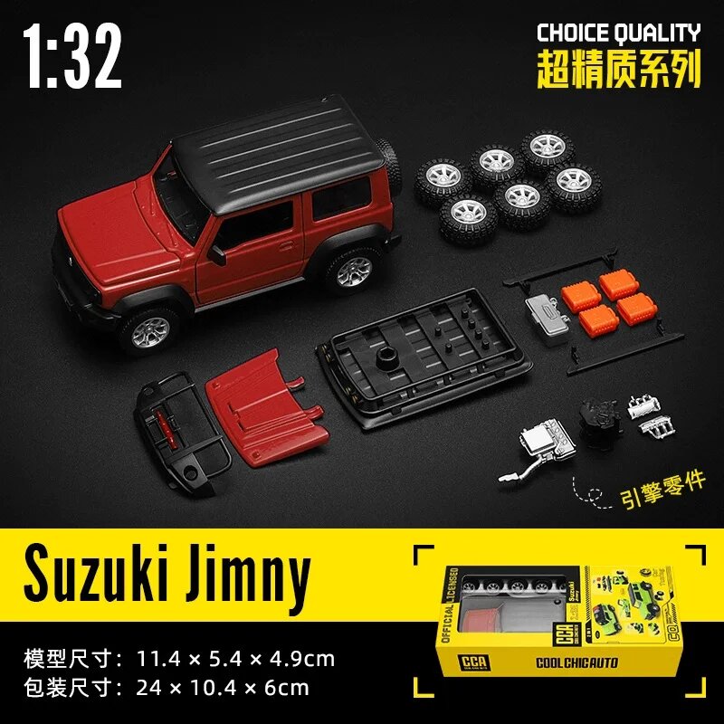 Сборочная версия 1:32 Suzuki Jimny SUV, модифицированная модель автомобиля из сплава, литая под давлением металлическая игрушка, модель внедорожников, имитация подарков для детей, Red