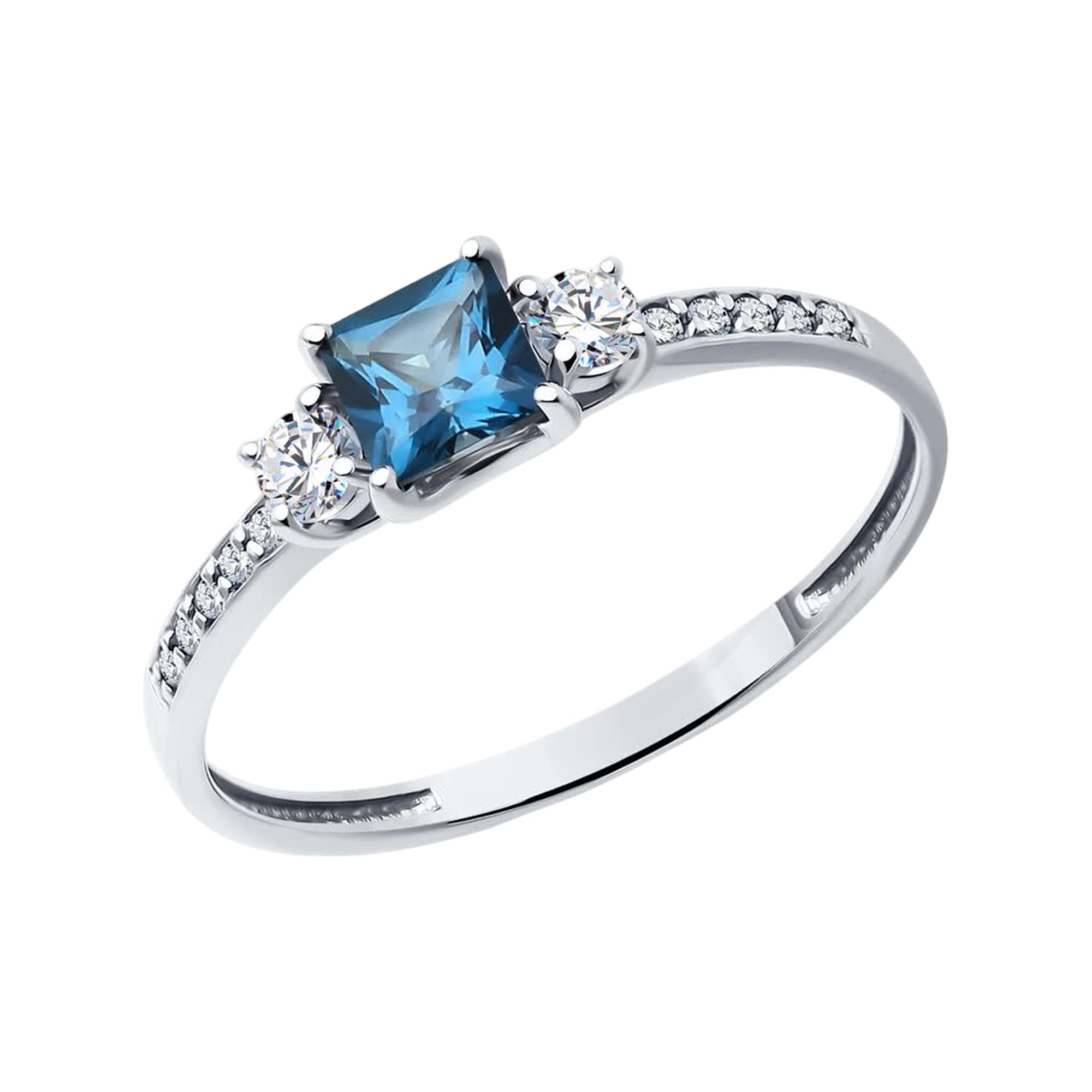 Кольцо, белое золото, 585 проба, фианит, Лондон топаз, горный хрусталь