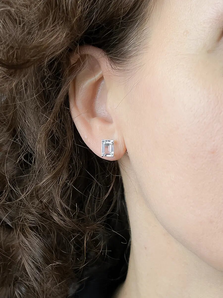 Серьги пусеты, серебро, 925 проба, горный хрусталь